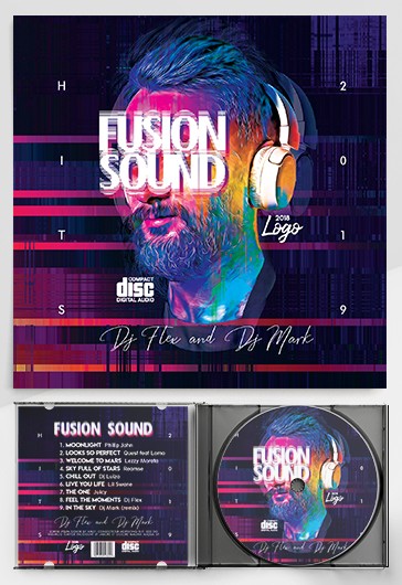 Multicolor Glitch Fusion Premium CD Album Cover Template PSD | by ...