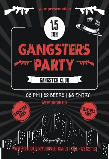 Black Dark Gangsters Party Free Flyer Template PSD | by Elegantflyer