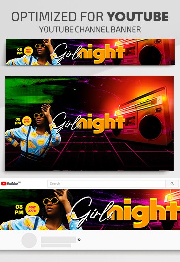 Black Creative Girls Night Youtube Premium Social Media Template PSD ...