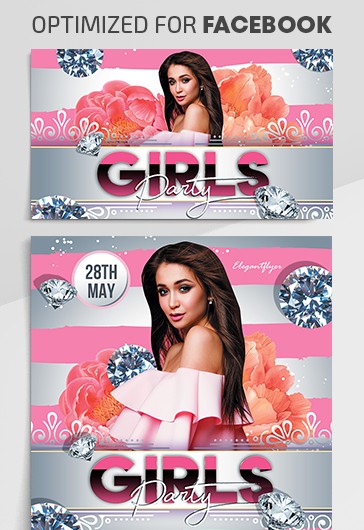 Pink Floral & Plants Girls Party Facebook Free Social Media Template PSD
