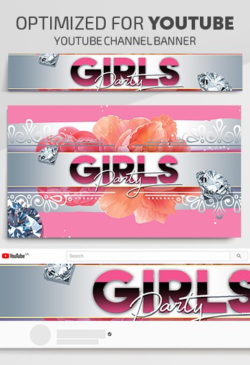 Pink Floral & Plants Girls Party Youtube Free Social Media Template PSD