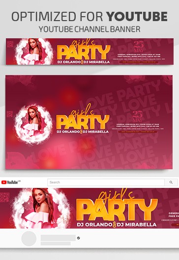 Pink Creative Girls Party Youtube Premium Social Media Template PSD ...