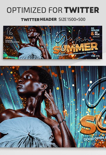 Blue Creative Golden Summer Twitter Premium Social Media Template PSD ...