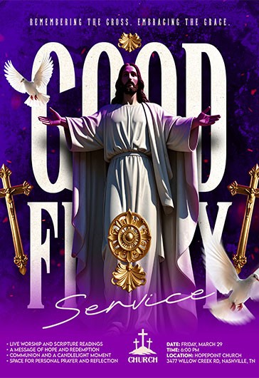 Purple Elegant Good Friday Free Flyer Template PSD | by Elegantflyer