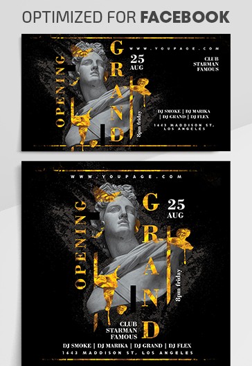 Black Elegant Grand Opening Facebook Premium Social Media Template PSD
