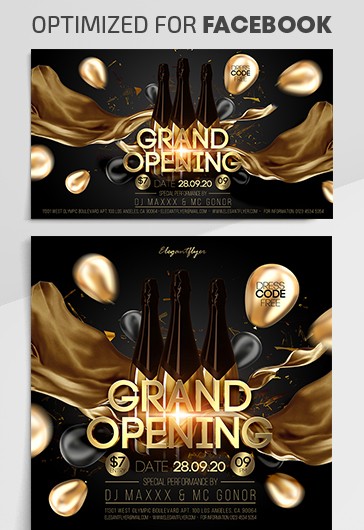 Black and Gold Elegant Grand Opening Facebook Set Premium Social Media ...