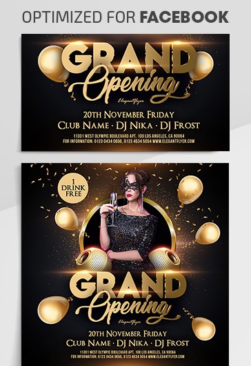 Black and Gold Creative Grand Opening Facebook Set Premium Social Media ...