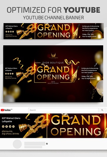 Black Simple Grand Opening Youtube Premium Social Media Template PSD ...