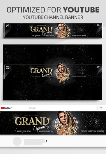 Black Minimalist Grand Opening Youtube Premium Social Media Template PSD