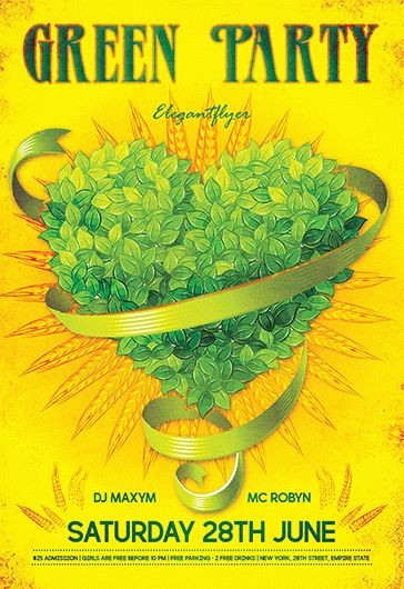 Yellow Floral & Plants Green Party Free Flyer Template PSD | by ...