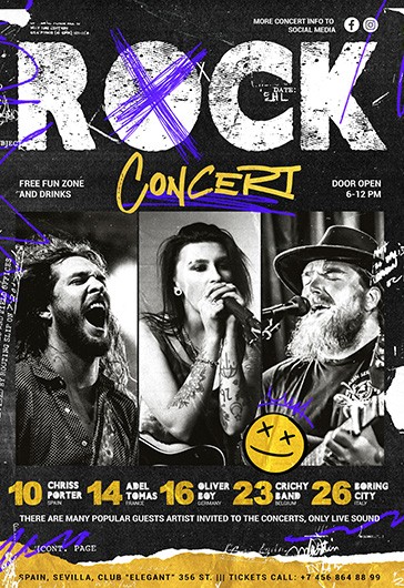 Black Grunge Rock Concert Events Free Poster Template PSD | by Elegantflyer