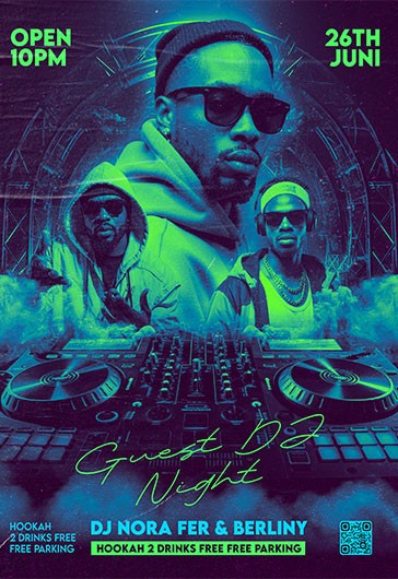 Green Glow Guest DJ That Pops Free Flyer Template PSD | by Elegantflyer