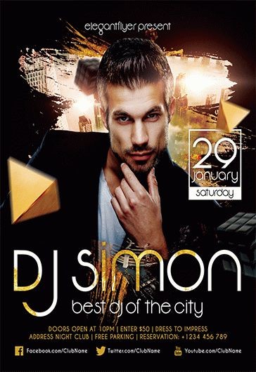 黑色 黑暗 客座DJ Simon Premium 传单模板 PSD | by Elegantflyer