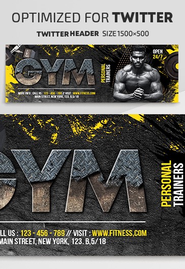 Gym Fitness - Free Twitter Header PSD Template - 10030642 | by ElegantFlyer