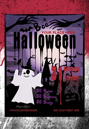 Purple Illustrated Halloween Ghost Premium Flyer Template PSD | by ...