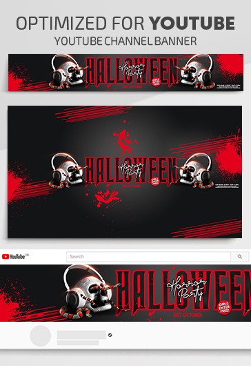Black Dark Halloween Horror Party Youtube Premium Social Media Template PSD