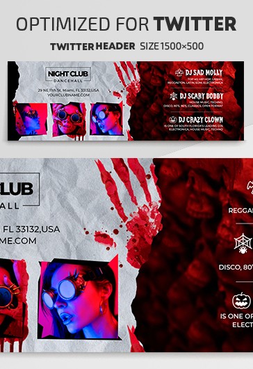 Red Artistic Halloween Twitter Header Premium Social Media Template PSD