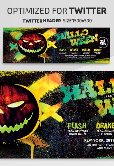 Black Grunge Neon Halloween Twitter Premium Social Media Template PSD ...