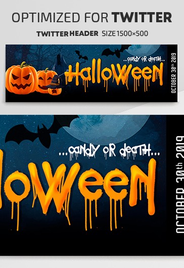 Yellow Illustrated Halloween Twitter Premium Social Media Template PSD