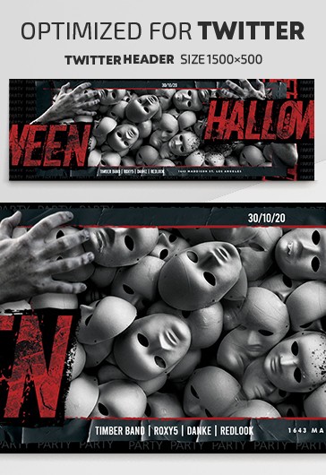 Black Dark Halloween Masks Twitter Premium Social Media Template PSD ...