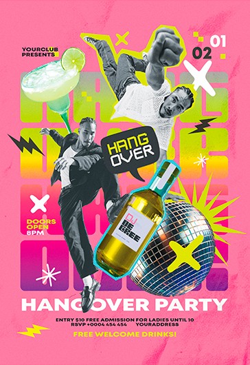 Plantilla de folleto PSD Pink Brillante Resaca Fiesta Premium gratuita