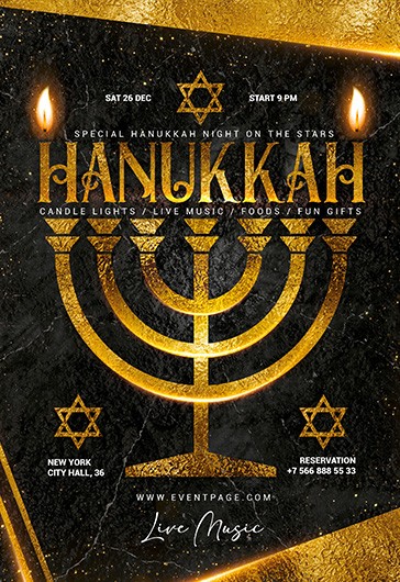Black and Gold Luxury Hanukkah Free Flyer Template PSD | by Elegantflyer