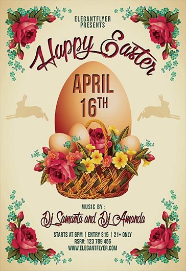 White Floral & Plants Happy Easter Premium Flyer Template PSD | by ...
