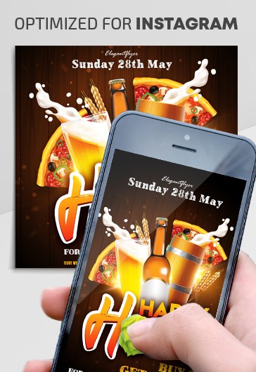 Brown Illustrated Happy Hour Instagram Premium Social Media Template PSD