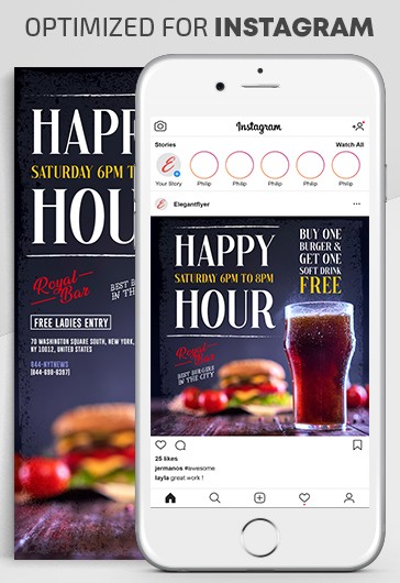 Black Simple Happy Hours Instagram Premium Social Media Template PSD ...