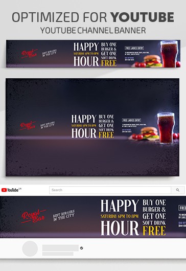 Black Simple Happy Hours Youtube Premium Social Media Template PSD | by ...