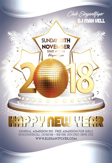Happy New Year 2018 - Flyer PSD Template - 10020123 | by ElegantFlyer