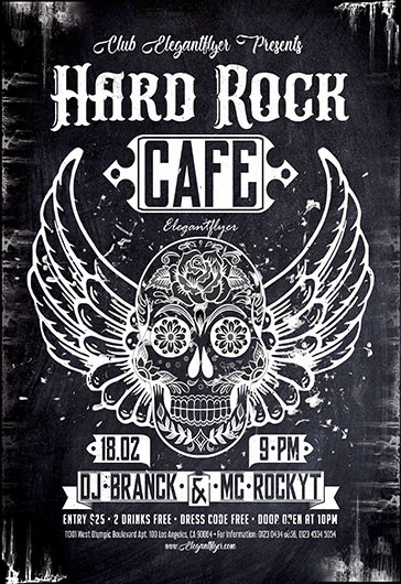 Black Dunkel Hard Rock Café. Premium Flyer Template PSD | by Elegantflyer