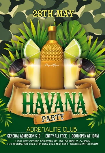 Green Floral & Plants Havana Party Premium Flyer Template PSD | by ...