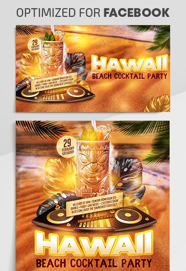 Gold Creative Hawaii Beach Party Premium Social Media Template PSD | by ...