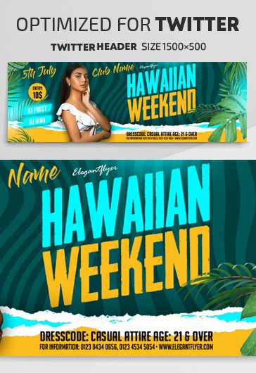 Blue Creative Hawaiian Weekend Twitter Premium Social Media Template PSD