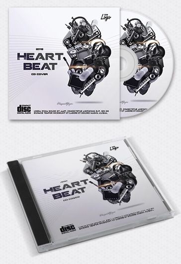 White Black & White Heartbeat Premium CD Album Cover Template PSD | by ...