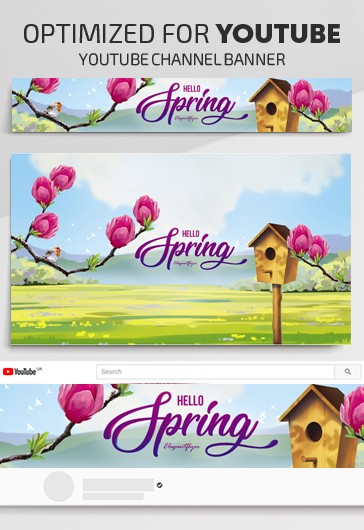 Blue Creative Hello Spring Youtube Premium Social Media Template PSD ...