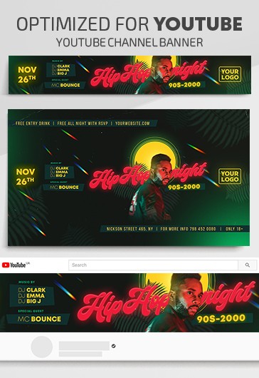Hip Hop Night - Free Youtube Channel banner PSD Template - 10031536 ...