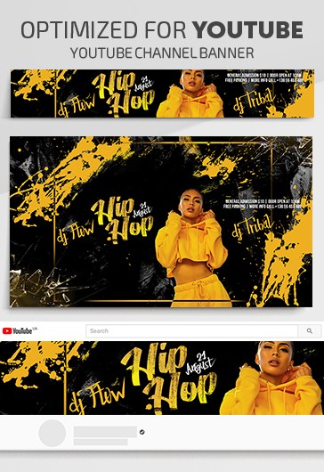 Black Grunge Hip Hop Party Youtube Premium Social Media Template PSD ...