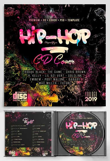 Black Abstract Hip-Hop Premium CD Album Cover Template PSD | by ...