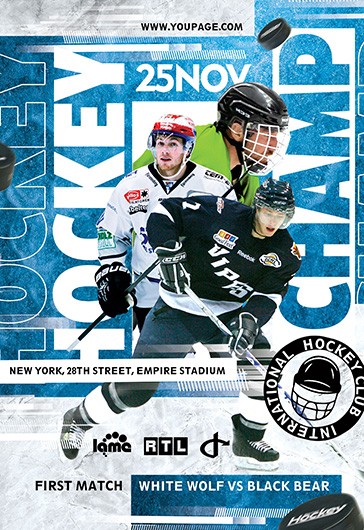 Blue Creative Hockey Champ Free Flyer Template PSD | by Elegantflyer