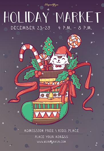 Multicolor Illustrated Holiday Market Sale Free Flyer Template PSD | by ...