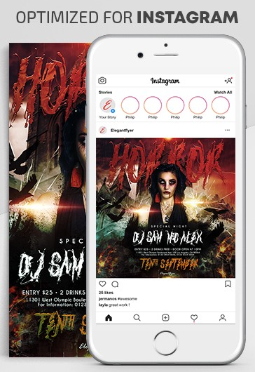 恐怖派对 - PSD + Post模板的Instagram故事模板 - 10024783 | by ElegantFlyer