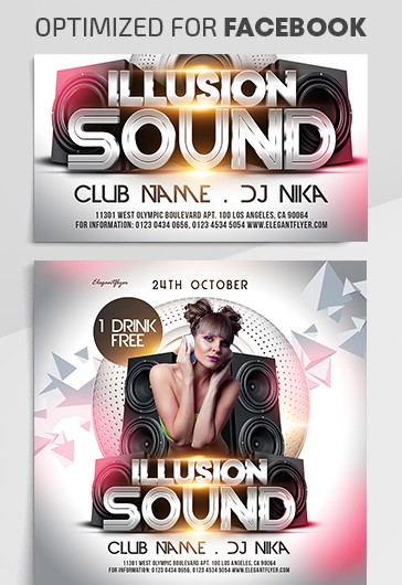 White Simple Illusion Sound Facebook Premium Social Media Template PSD