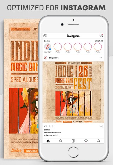 Yellow Illustrated Indie Fest Instagram Premium Social Media Template PSD