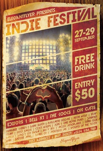 Yellow Vintage and Retro Indie Festival Free Flyer Template PSD | by ...