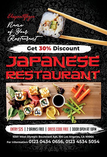 Black Creative Japanese Restaurant Premium Flyer Template PSD | by ...