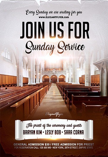 White Simple Join us for Sunday Service Premium Flyer Template PSD | by ...