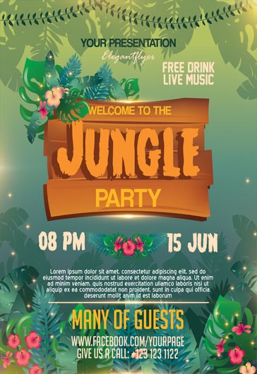Green Floral & Plants Jungle Party Premium Flyer Template PSD | by ...
