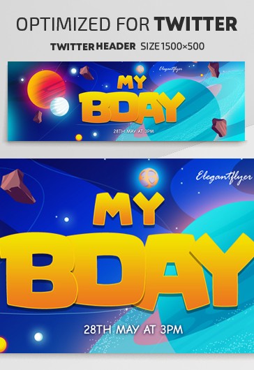 Blue Illustrated Space Kids Birthday Invitation Twitter Premium Social ...